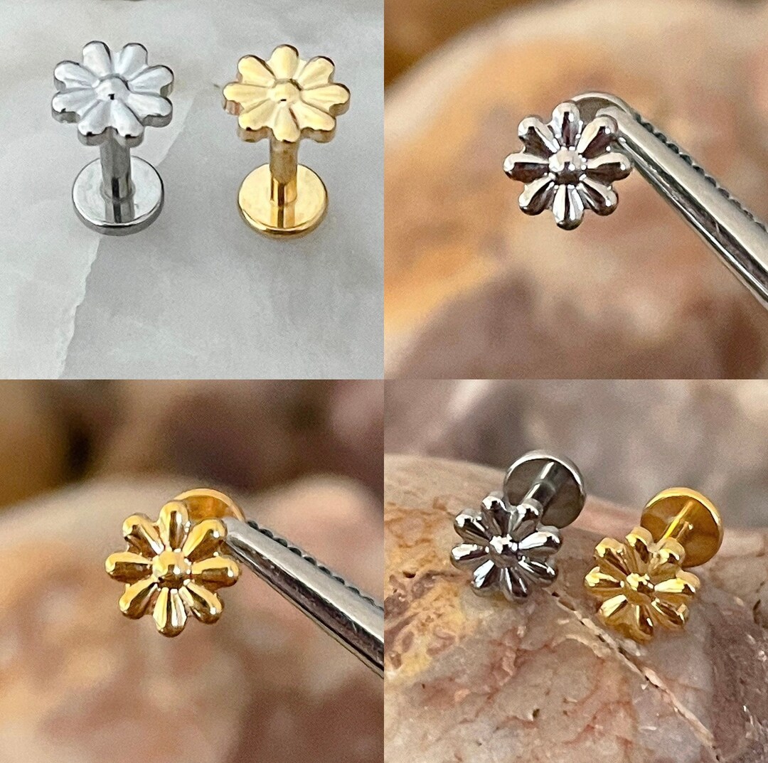 ASTM F136 Titanium Daisy Flower Petal Internally Threaded Labret Helix ...