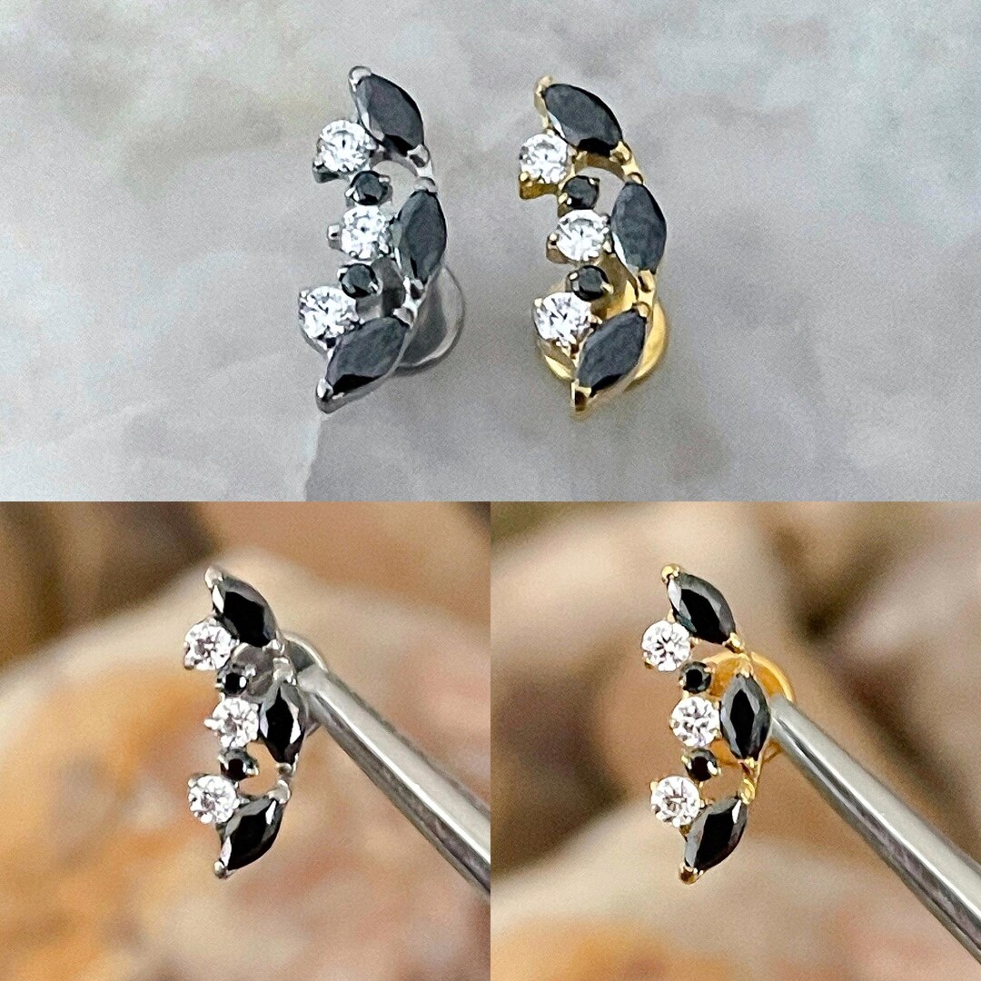ASTM F136 Titanium Black & Clear Triple Marquise /round Cubic Zirconia ...