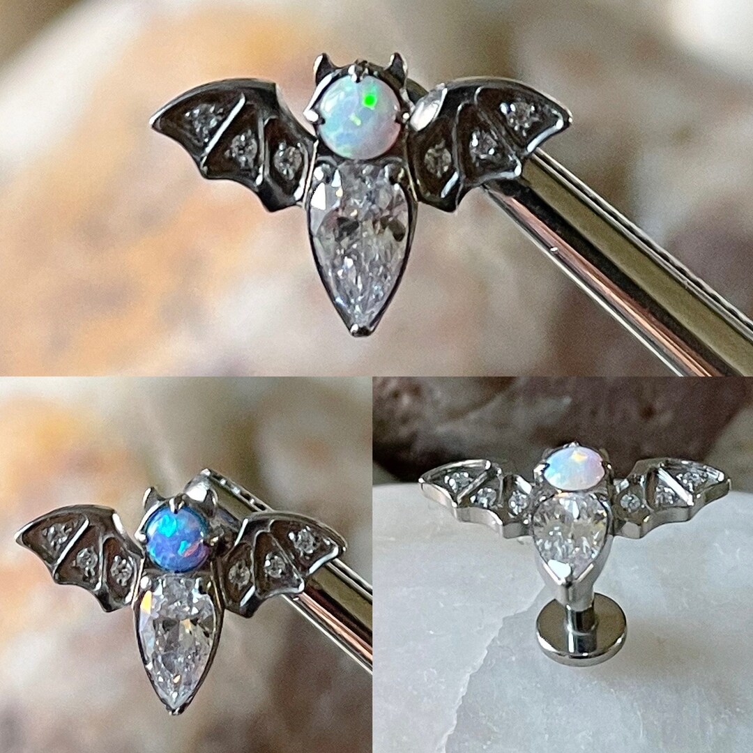 ASTM F136 Titanium Bat Opal & Cubic Zirconia Gem Internally Threaded ...