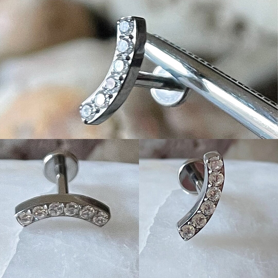 ASTM F136 Titanium 6 X Gem Paved Curved Labret Conch Cartilage Helix ...