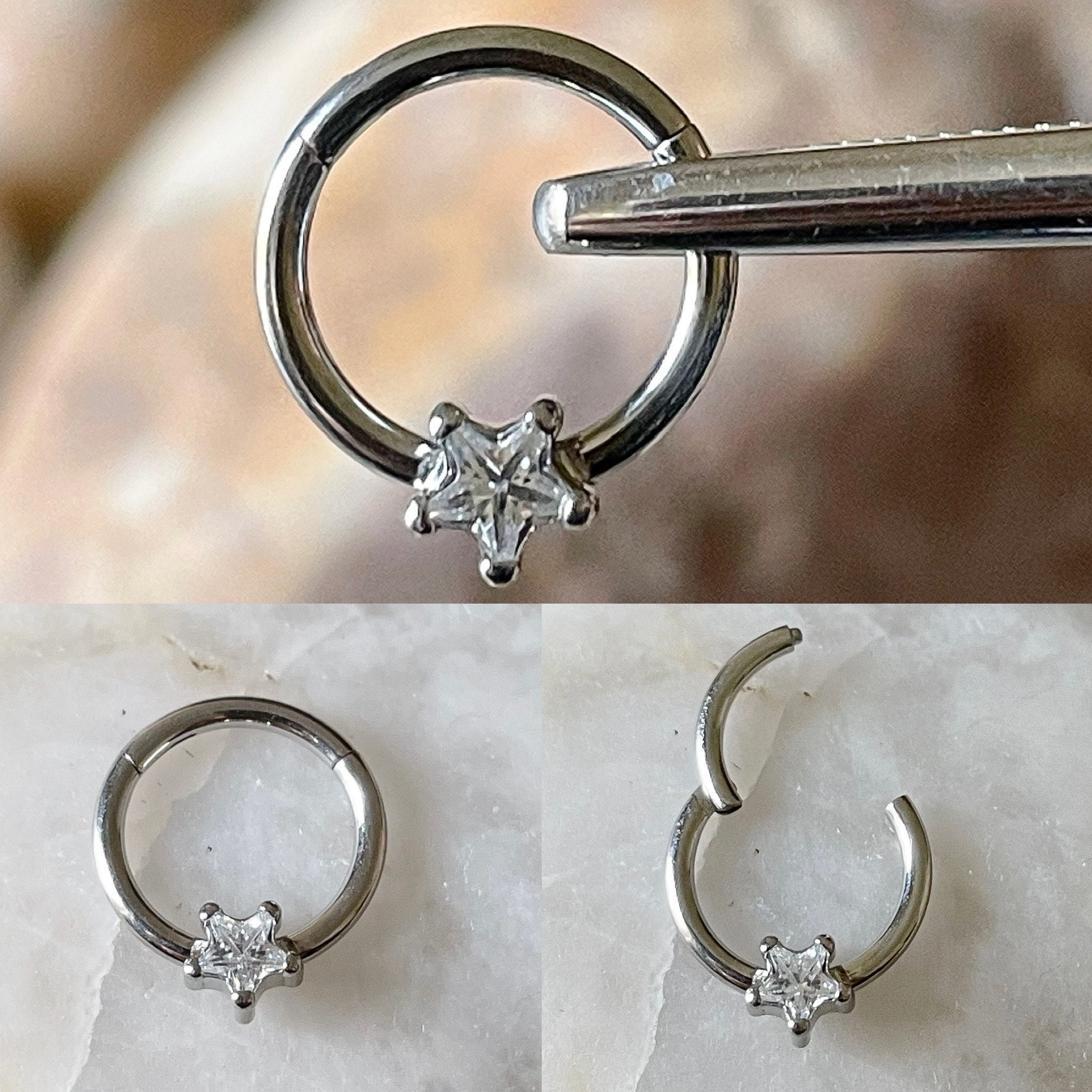 4mm Star Gem Prong Set Hinged Septum Clicker Daith Rook Ear Ring 1.2mm ...