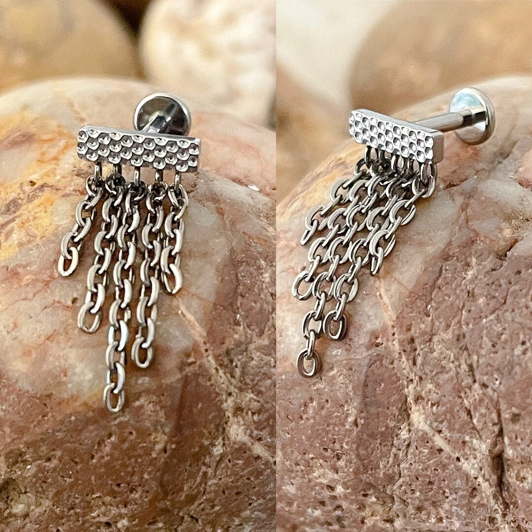 ASTM F136 Titanium Rectangle Pitted Hammer Effect Multi Dangle Chain ...