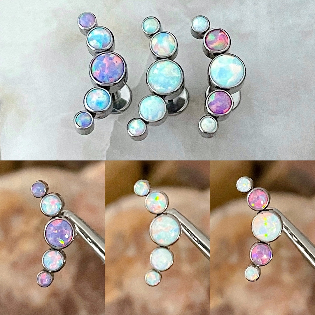 ASTM F136 Titanium Opal Curved Cluster Labret Helix Conch 1.2mm 6mm/8mm ...