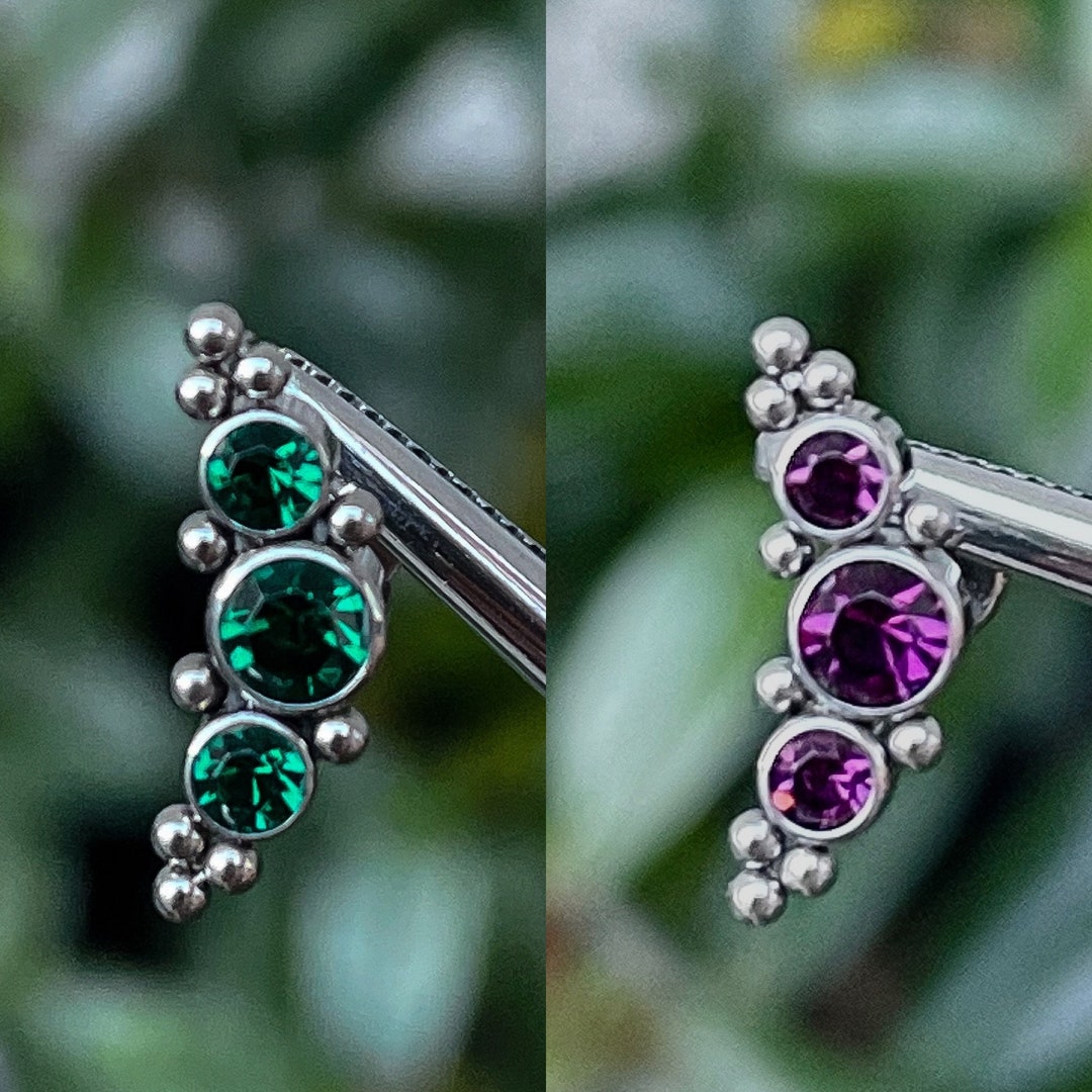 Triple Gems & Beaded Slightly Curved Cluster Labret Helix Conch ...