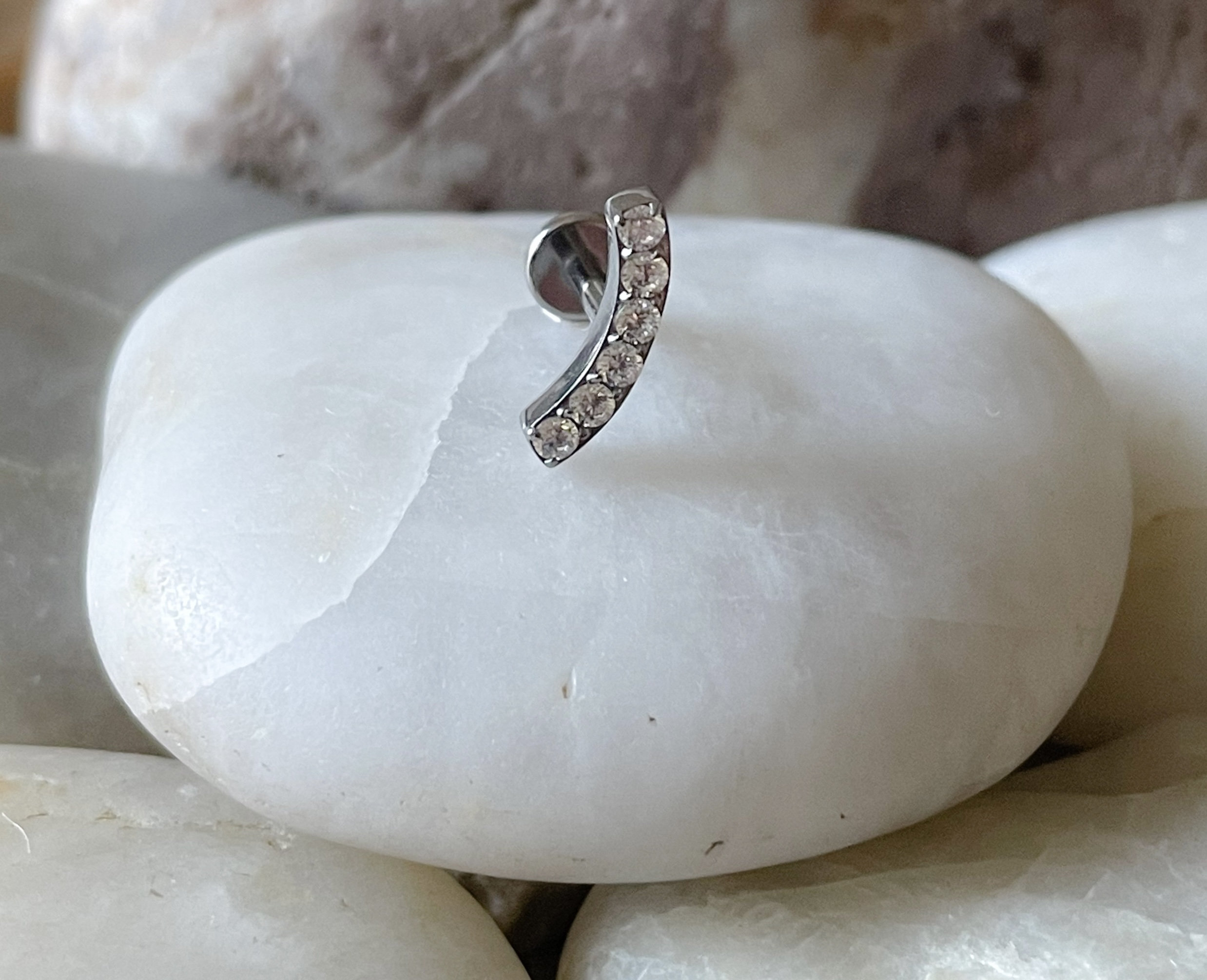 ASTM F136 Titanium 6 X Gem Paved Curved Labret Conch Cartilage Helix ...