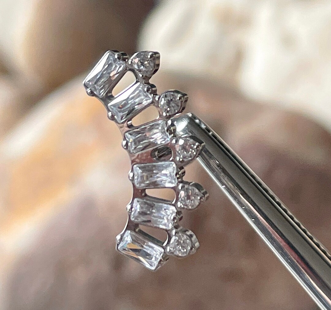 ASTM F136 Titanium Rectangle & Round Cubic Zirconia Gem Double Row ...