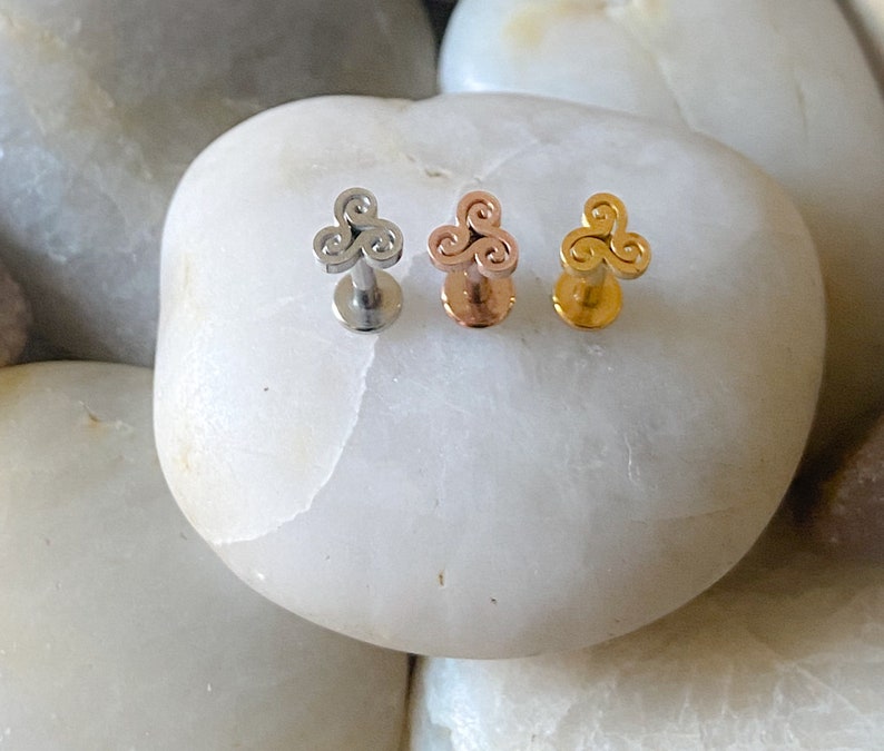 Trinity Swirl Internally Threaded Labret Tragus Monroe Stud | Etsy