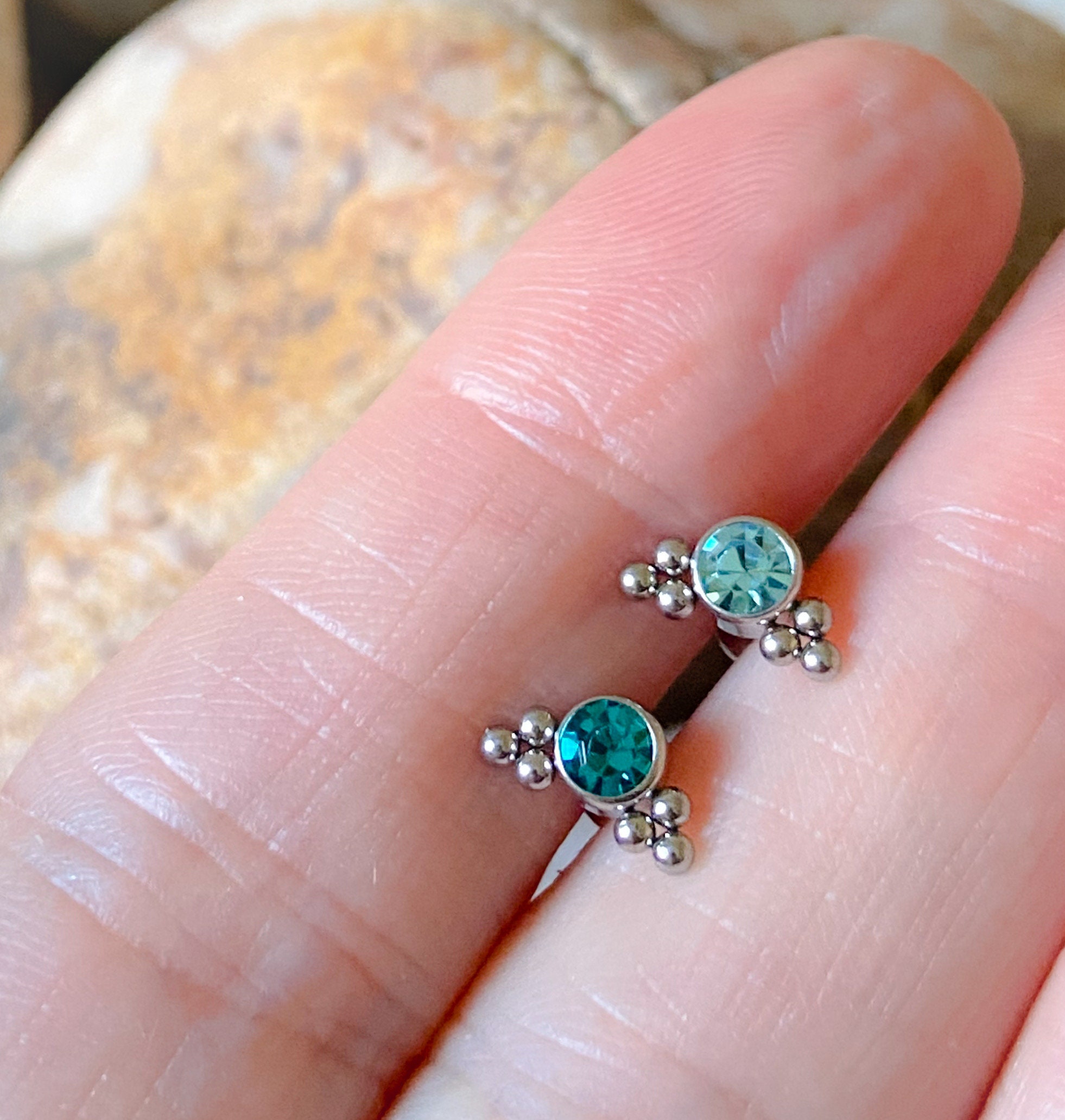 Opal or Gem 6 X Beaded Effect Labret Helix Conch Cartilage Tragus 1.2mm ...