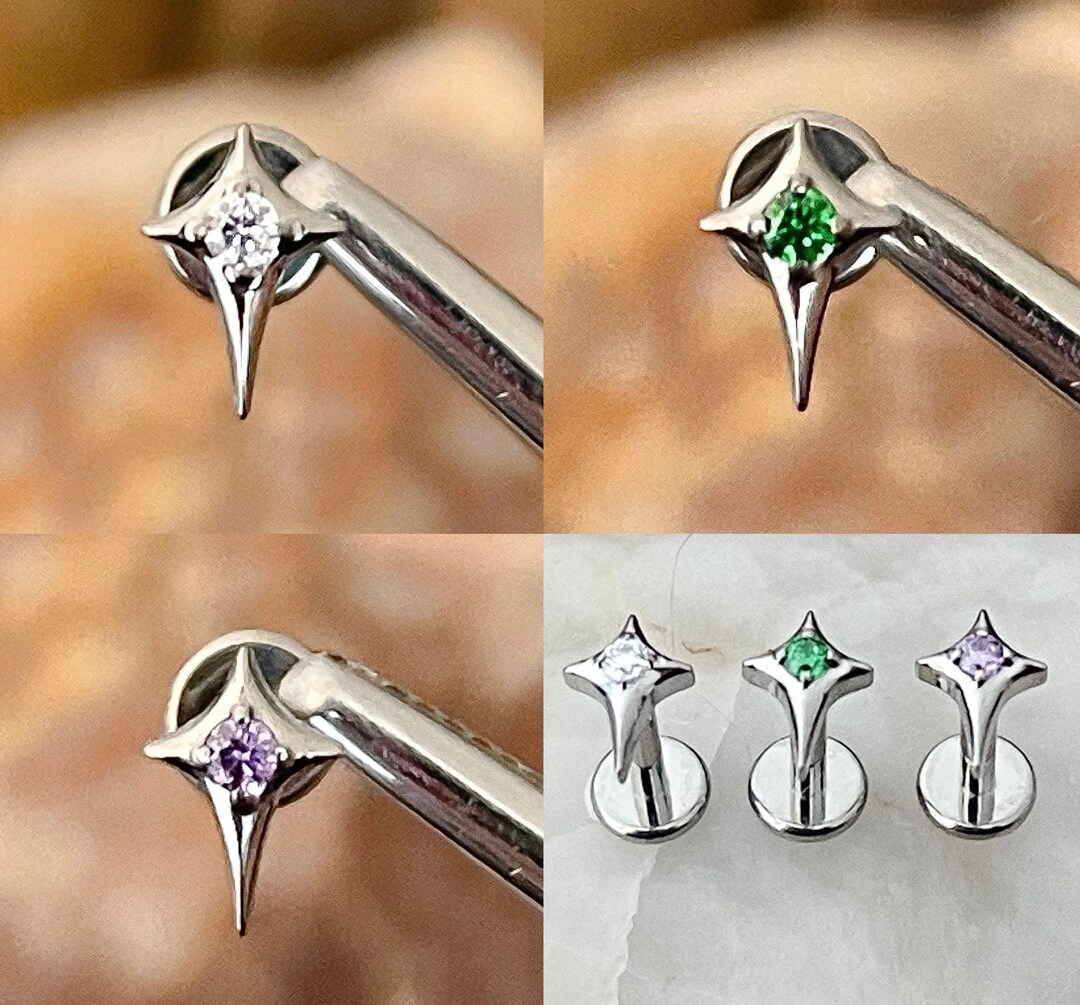 ASTM F136 Titanium Pointed North Star With Gem Centre Labret Helix ...
