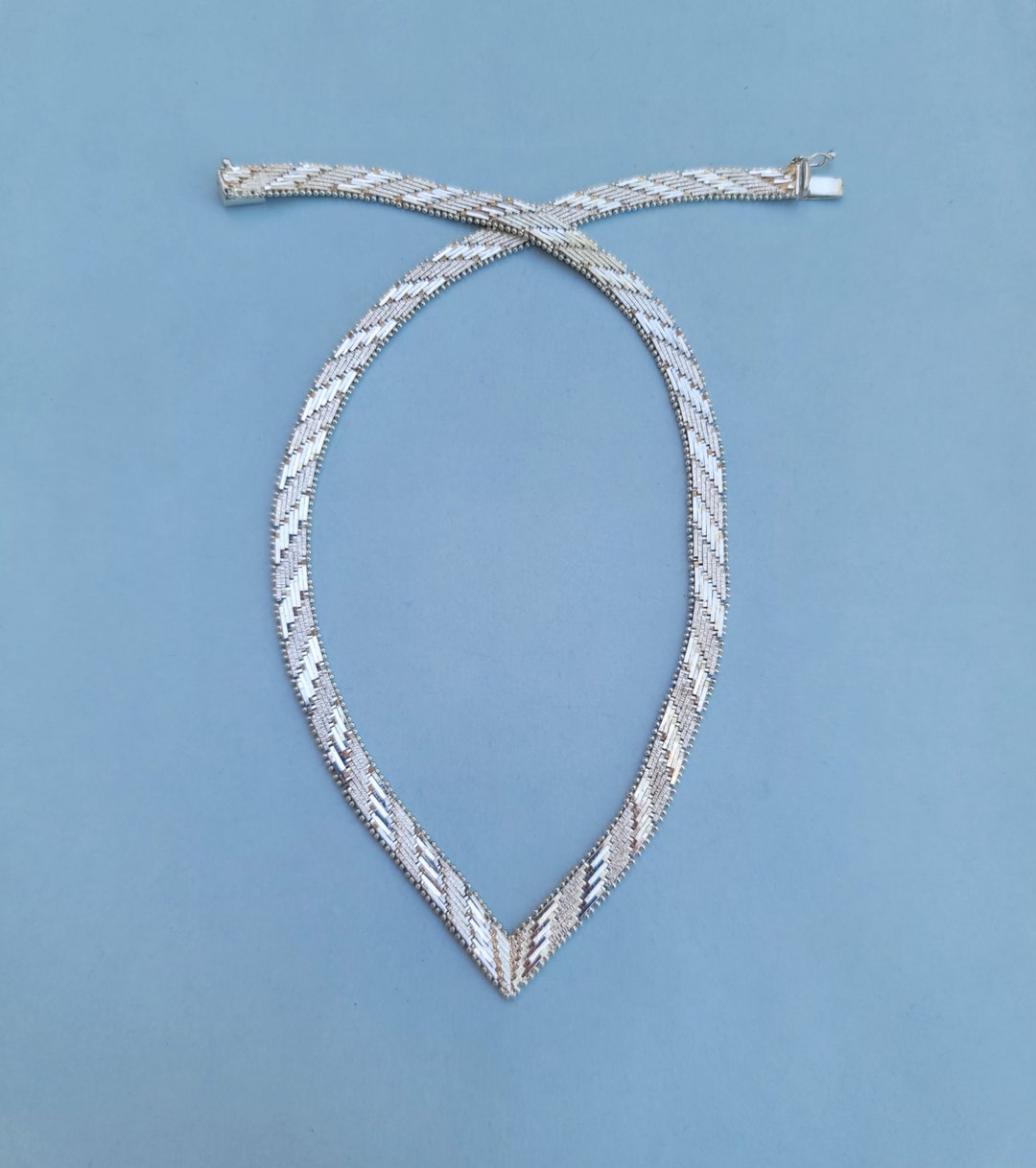 Reversible 925 Sterling Silver Collar Necklace 15 3/4