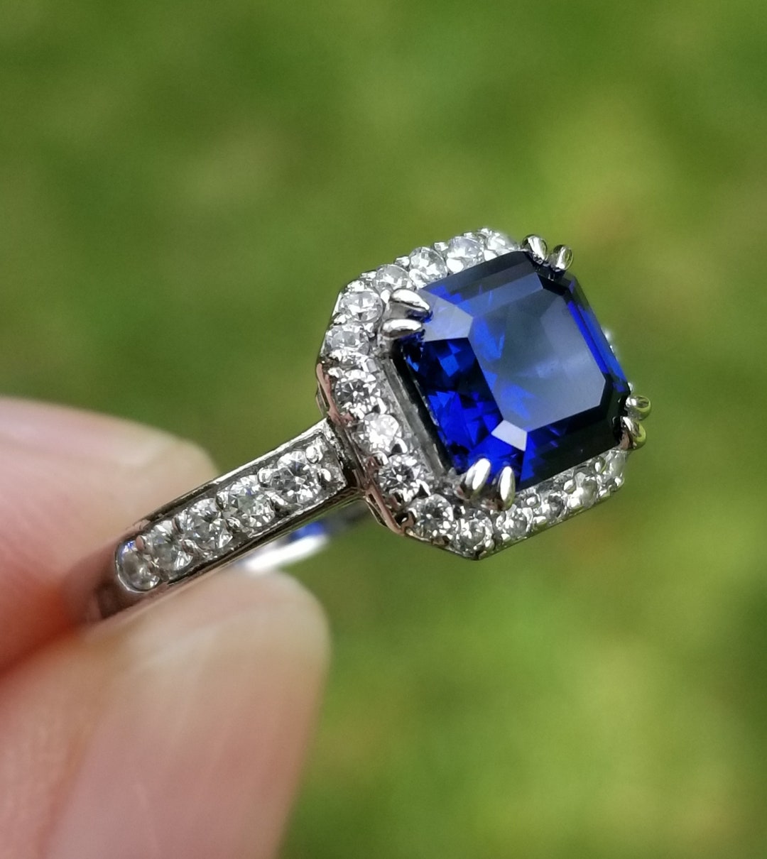 Epiphany Lab Sapphire and Cubic Zirconia CZ Sterling Silver Halo Ring ... Epiphany Lab Sapphire and Cubic Zirconia CZ Sterling Silver Halo Ring ...
