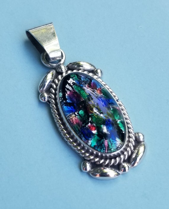 Silver Pendant Dichroic Glass Gemstone