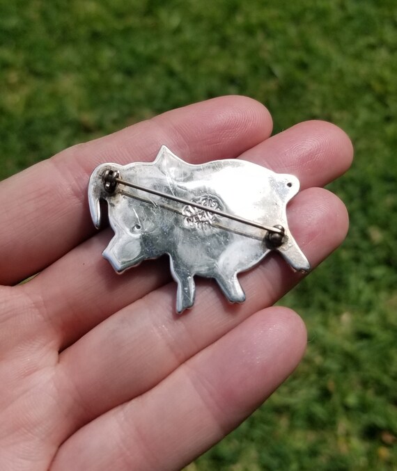 Taxco Sterling Silver Pig Pin with Black Enamel Spots… - Gem