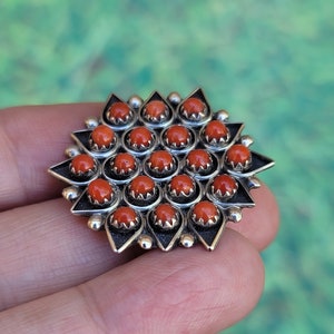 Native American Red Coral Snake Eyes 925 Sterling Silver Pin Pendant ...