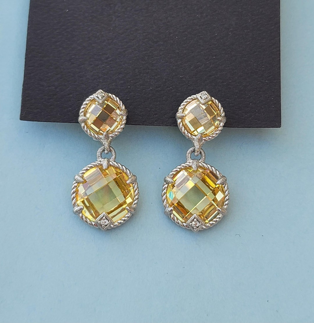 Judith Ripka Canary Yellow CZ 925 Sterling Silver Dangle Drop Pierced Earrings. Judith Ripka ...