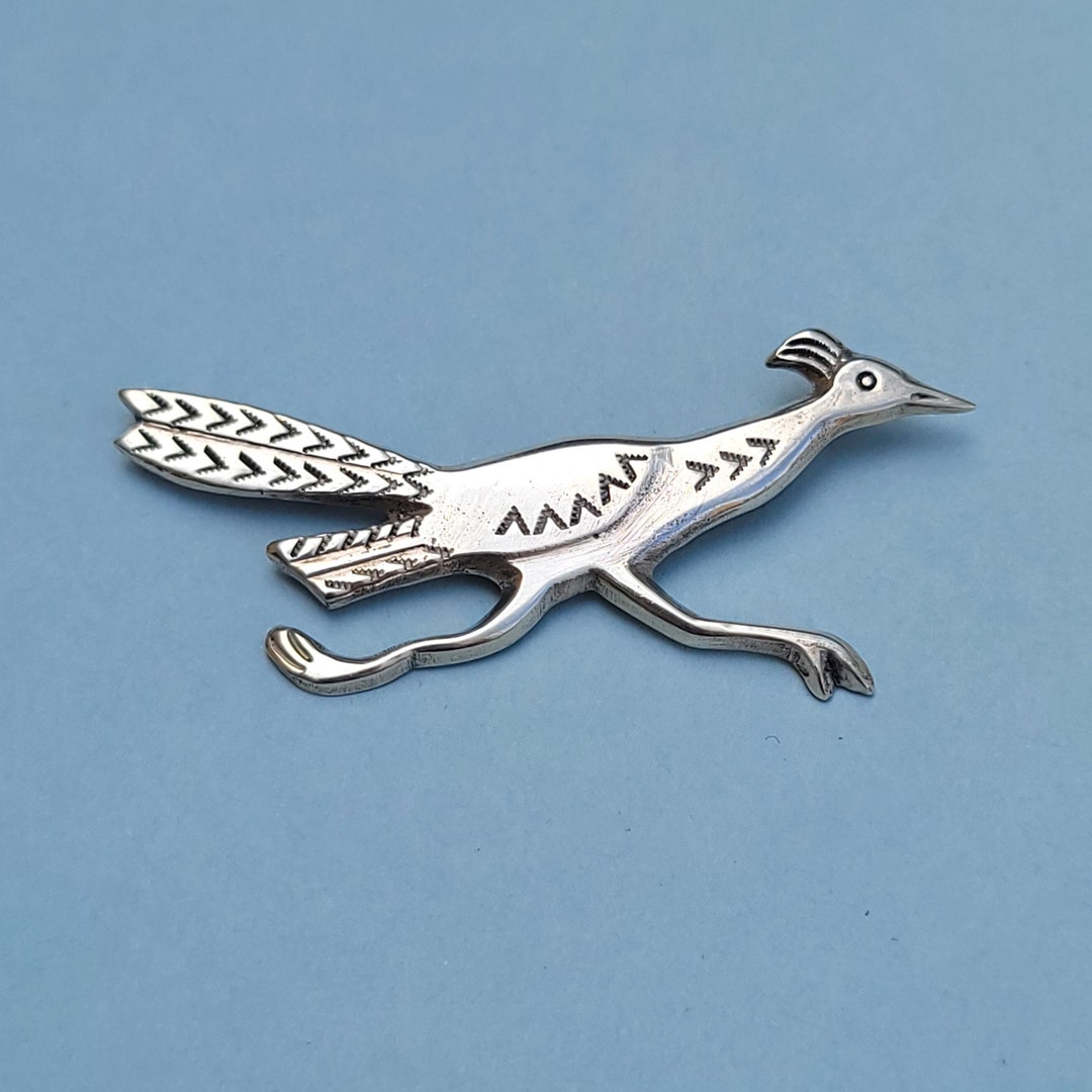 Very Large Native American Sand Cast Roadrunner 925 Sterling Silver Pin ...