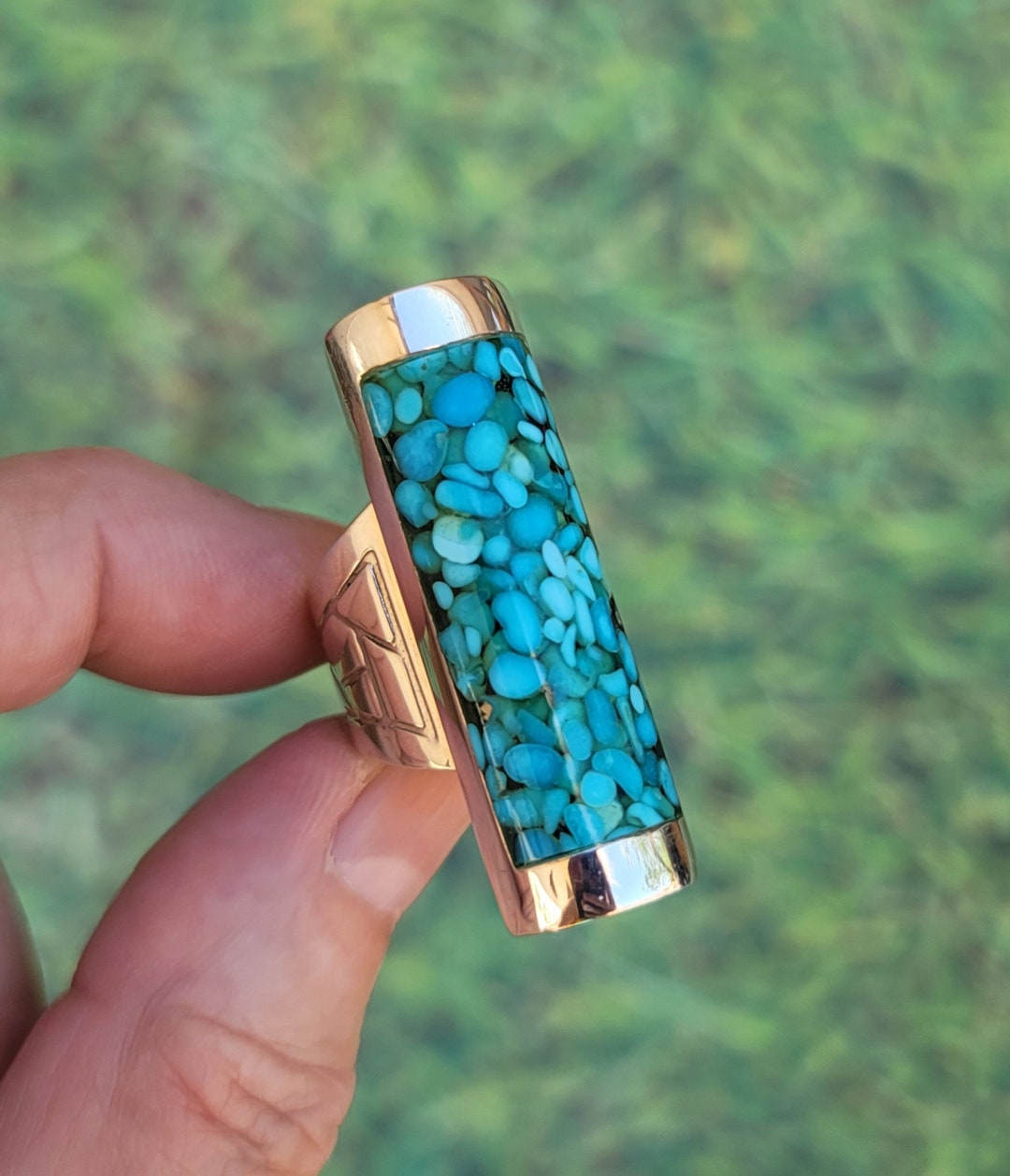 Jay King Turquoise Nuggets Long Bold Mosaic 925 Sterling Silver Ring ...