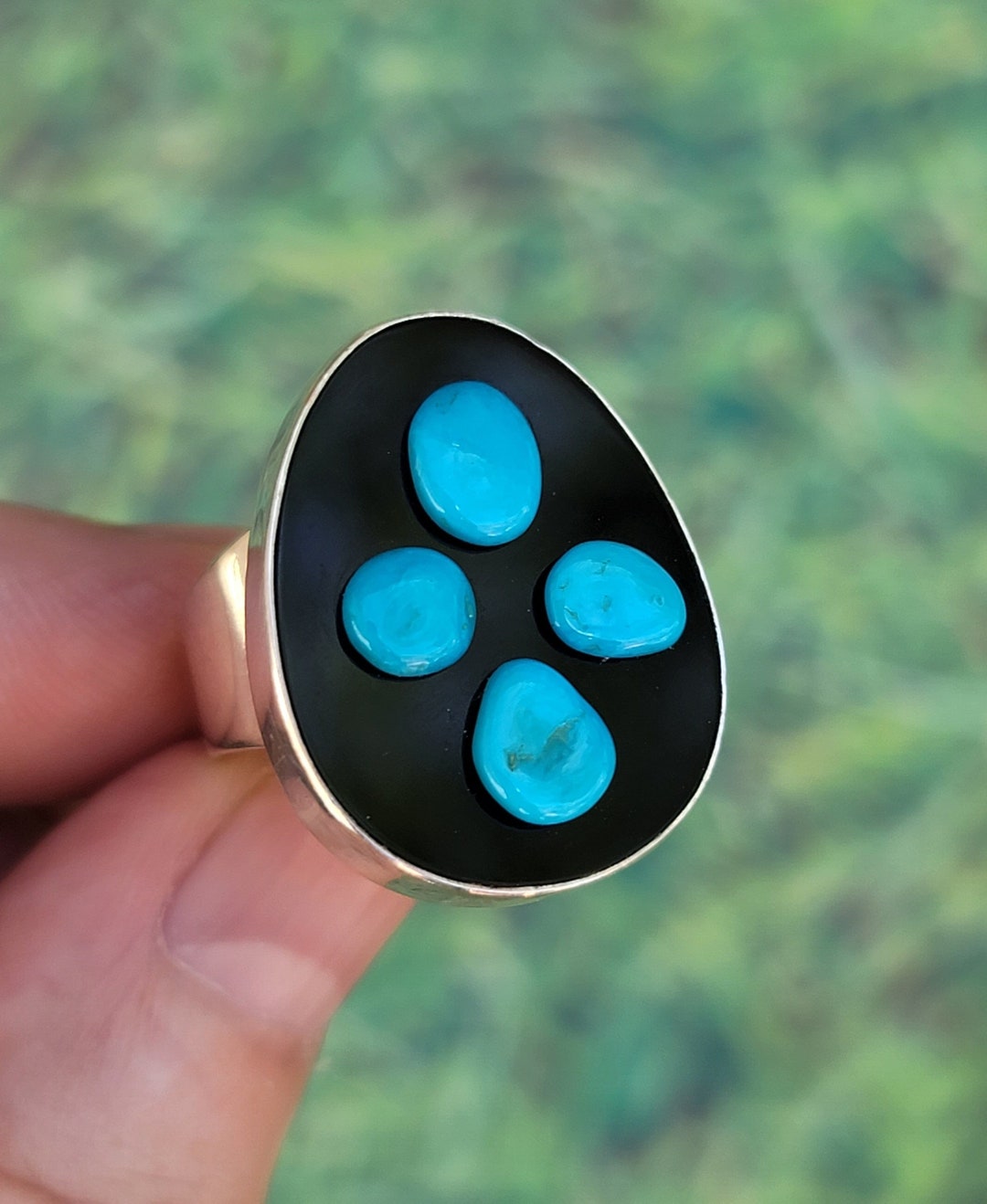 Jay King Turquoise Nuggets, Black Obsidian 925 Sterling Silver Ring ...