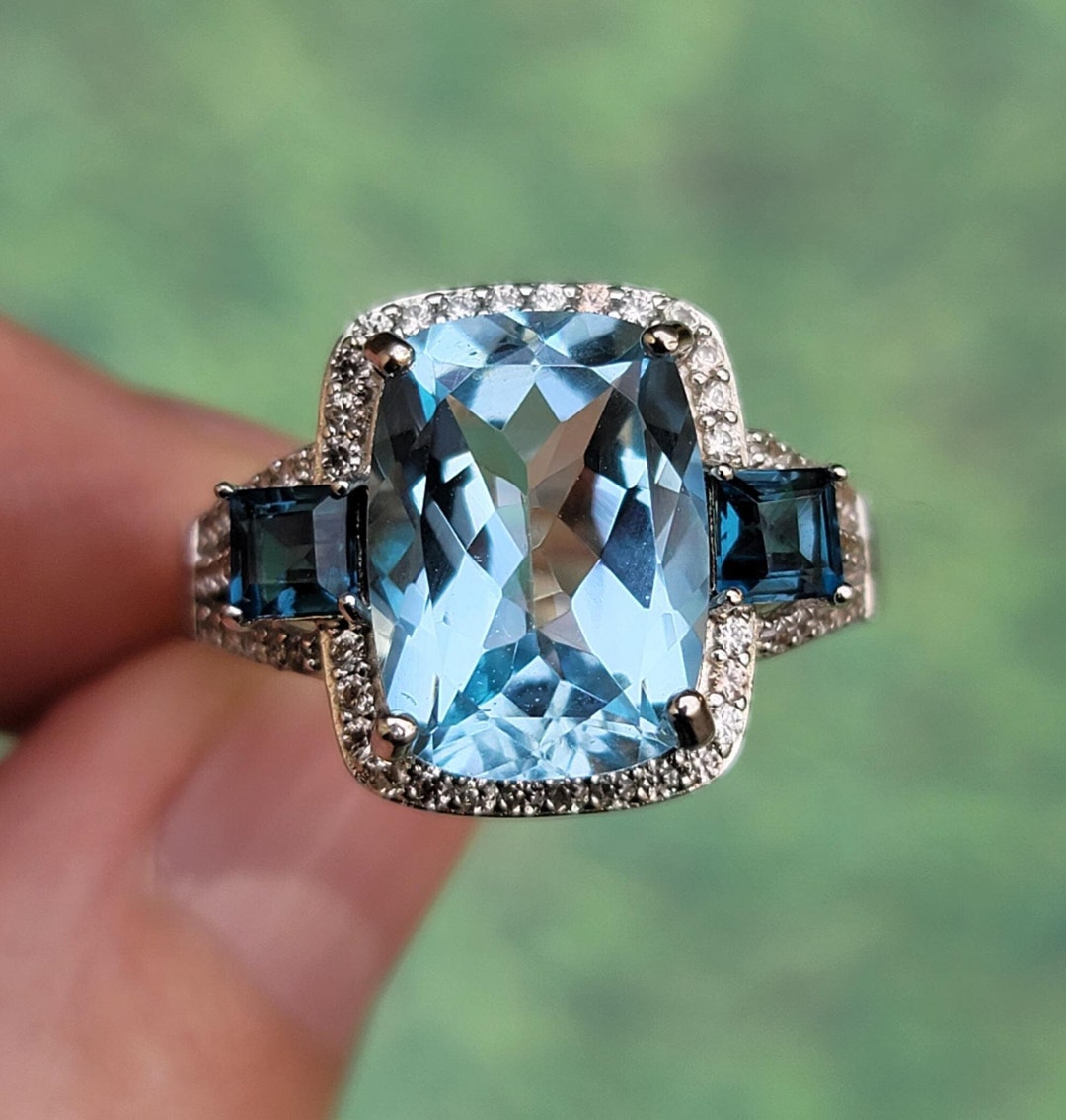 Blue Topaz, London Blue Topaz, White Zircon 925 Sterling Silver ...