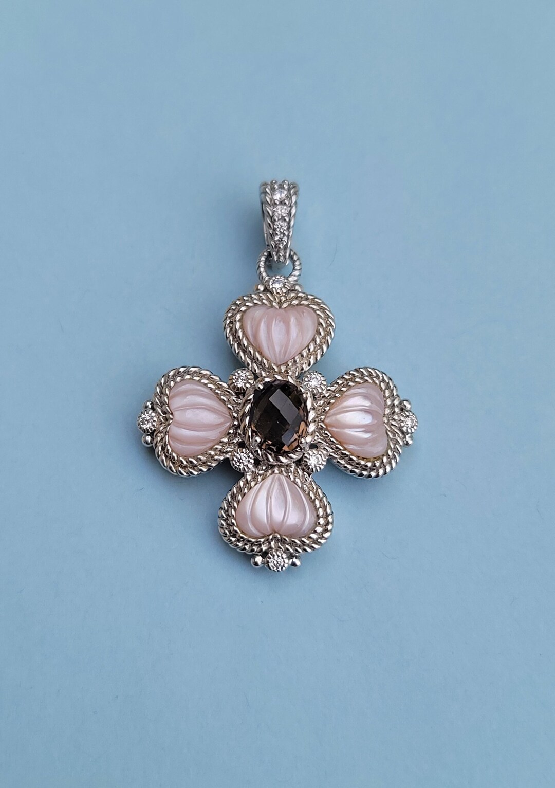 Judith Ripka Pink Mother of Pearl, Smoky Quartz, CZ 925 Sterling Silver ...