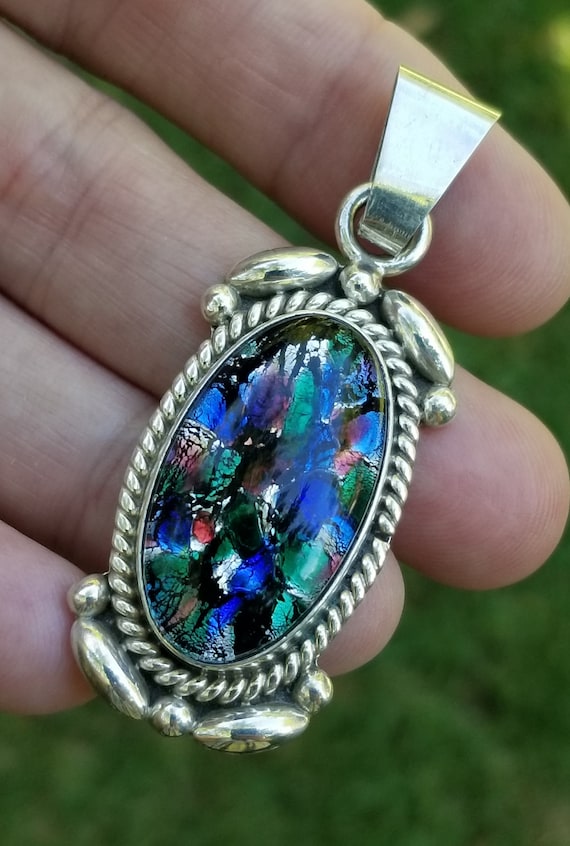Silver Pendant Dichroic Glass Gemstone