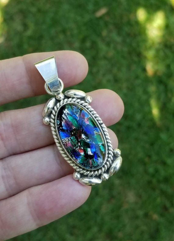 Silver Pendant Dichroic Glass Gemstone