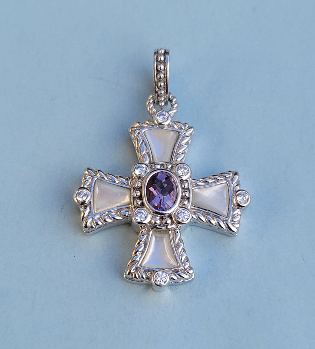 Judith Ripka Mother of Pearl, Amethyst, CZ 925 Sterling Silver Maltese ...