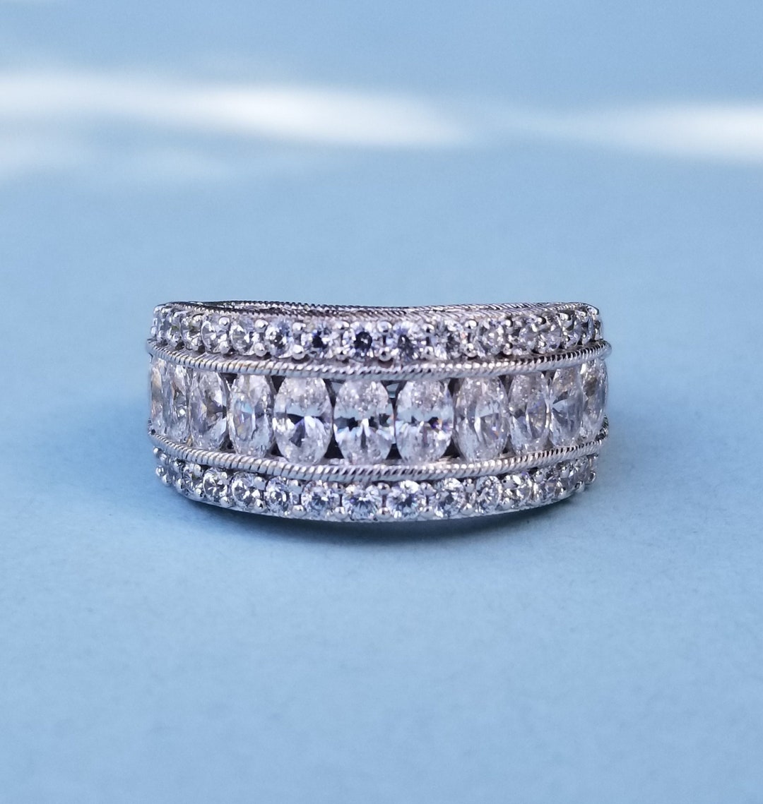 Judith Ripka Triple Row CZ Wide Band 925 Sterling Silver Ring Size 10 ...