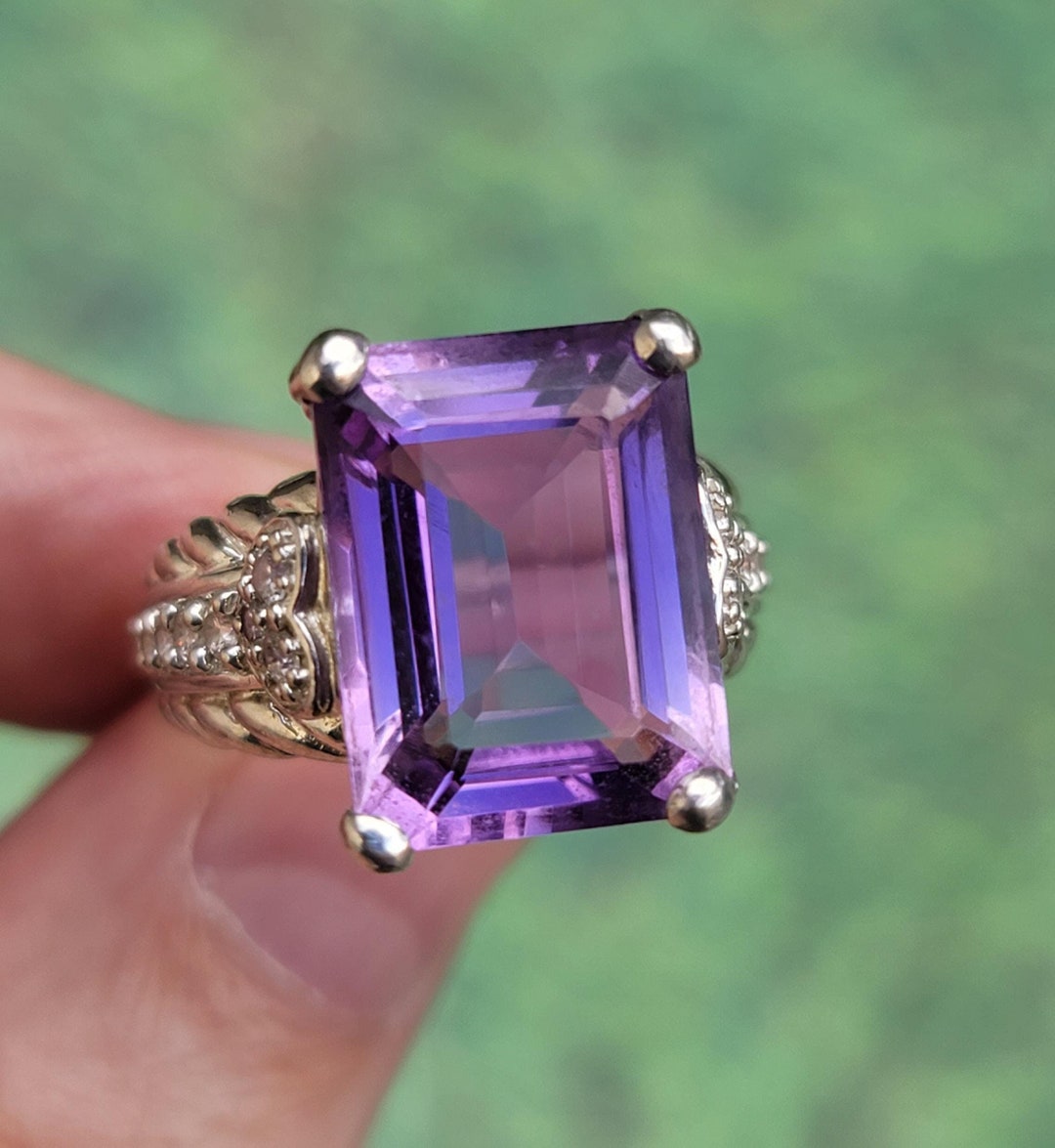 Judith Ripka Amethyst and CZ 925 Sterling Silver Ring Size 9. Emerald ...