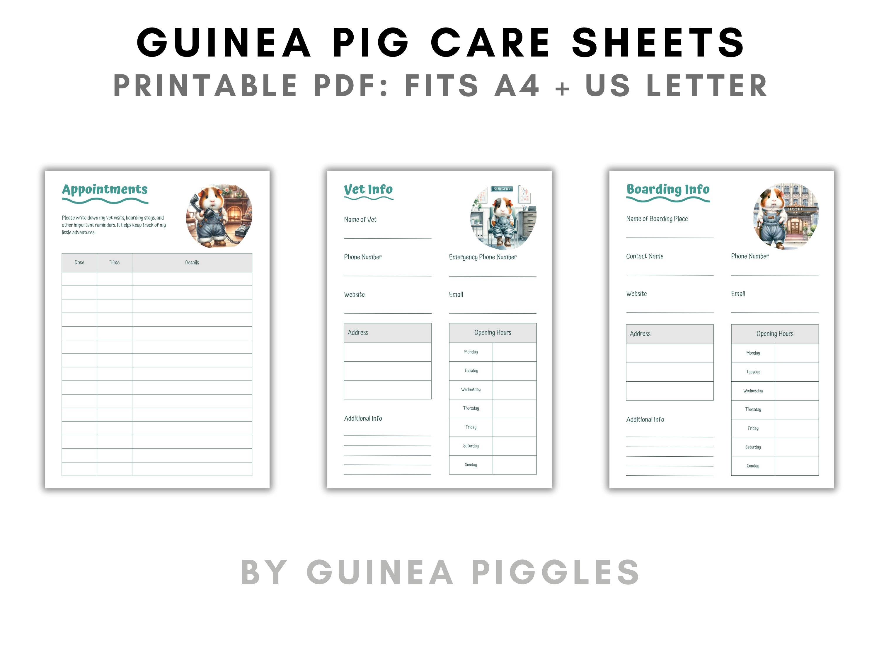 Guinea Pig Care Sheets & Checklists PLUS Record Sheets PDF Printable - Etsy