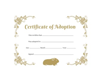 Guinea Pig Adoption Certificate | Printable PDF | A4 Download | Instant ...