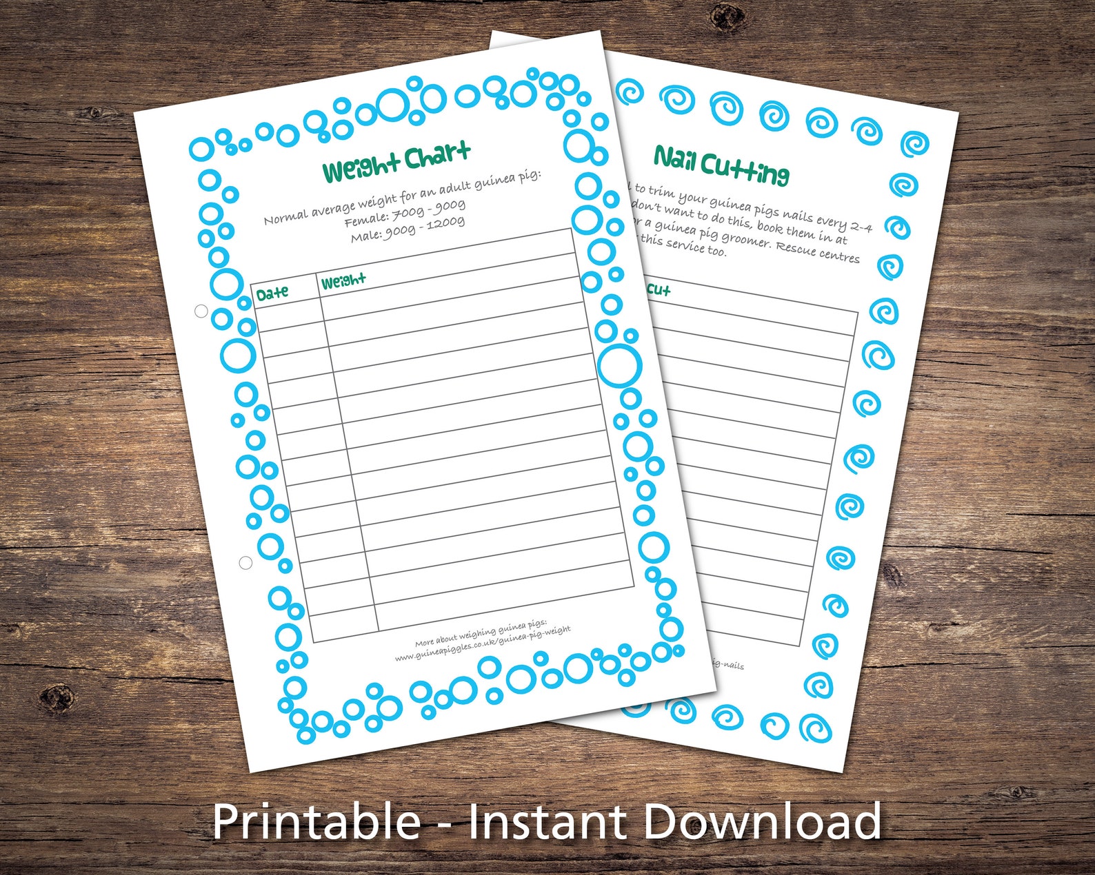Guinea Pig Care Sheets Bundle Printable Checklists Charts & - Etsy