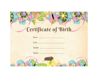 Guinea Pig Adoption Certificate Printable PDF A4 Download - Etsy