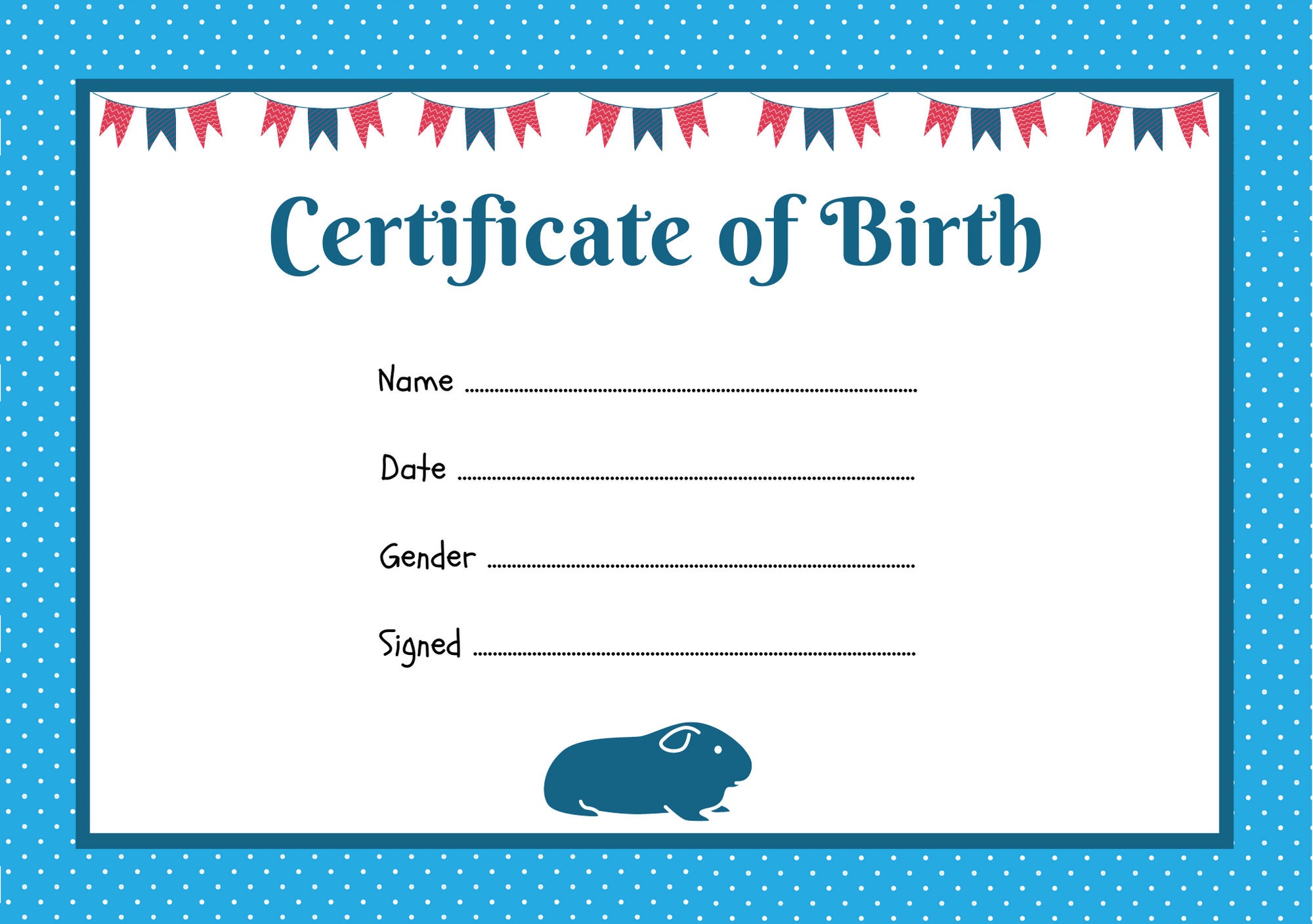 Guinea Pig Birth Certificate | Printable PDF | A4 Download | Instant ...