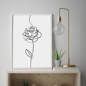 Downloadable Digital Print, Line Drawing Flower Print, Rose Print, Rose ...