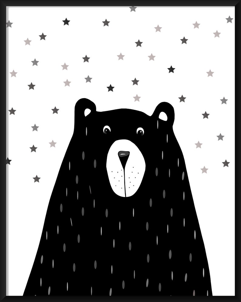 Set of 4 Downloadable Digital Prints, Cute Animals Print, Monochromatic ...