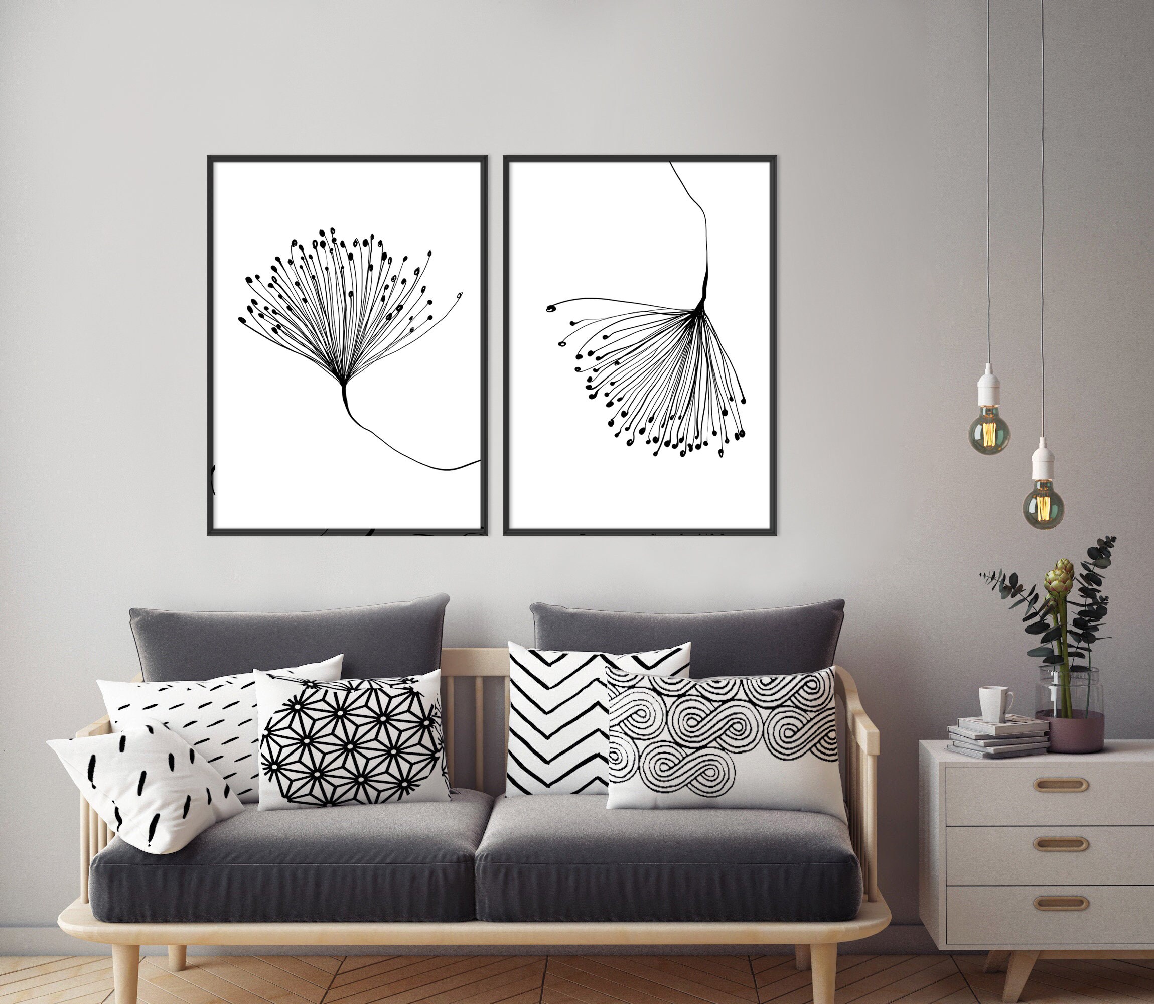 Two piece Downloadable Digital Print Dandelion seeds Wall | Etsy