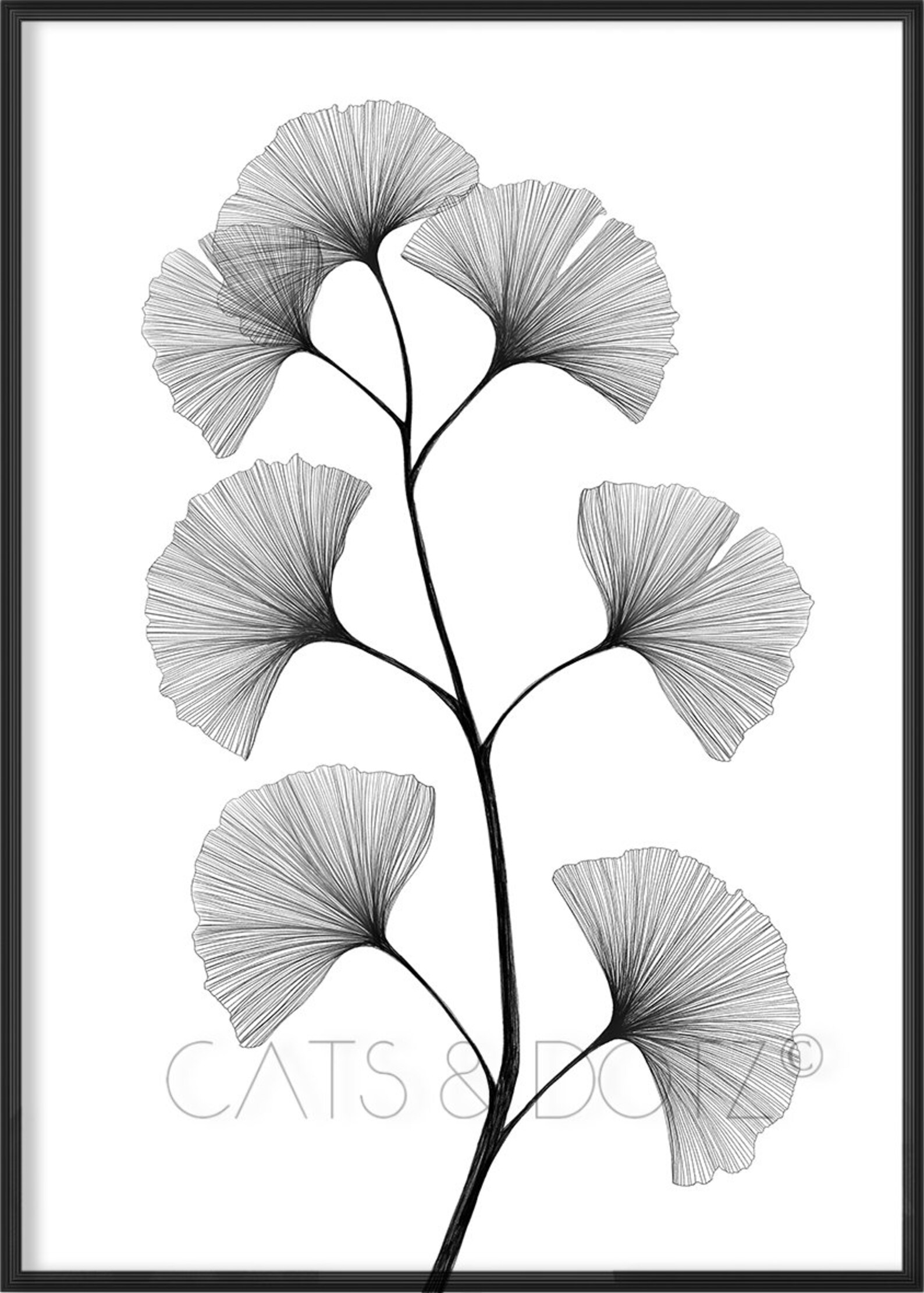 Downloadable Digital Print Ginkgo Leaf Print Wall Art. Black - Etsy