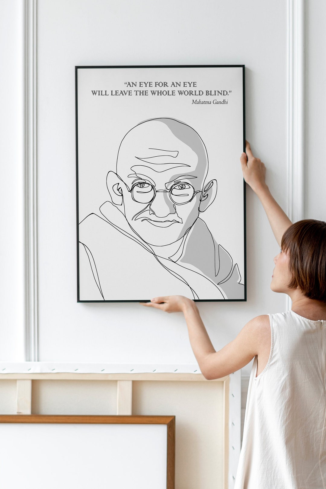 Mahatma Gandhi Line Drawing → Minimalist Portrait Wall Art | Digital ...