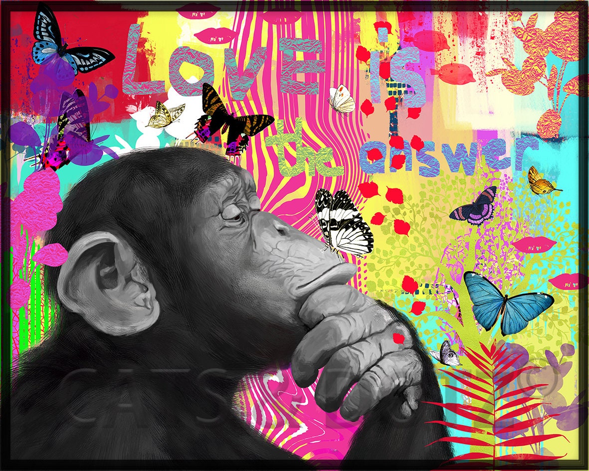 Downloadable Digital Print Monkey abstract Kids art Love | Etsy