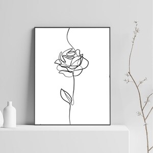 Downloadable Digital Print, Line Drawing Flower Print, Rose Print, Rose ...
