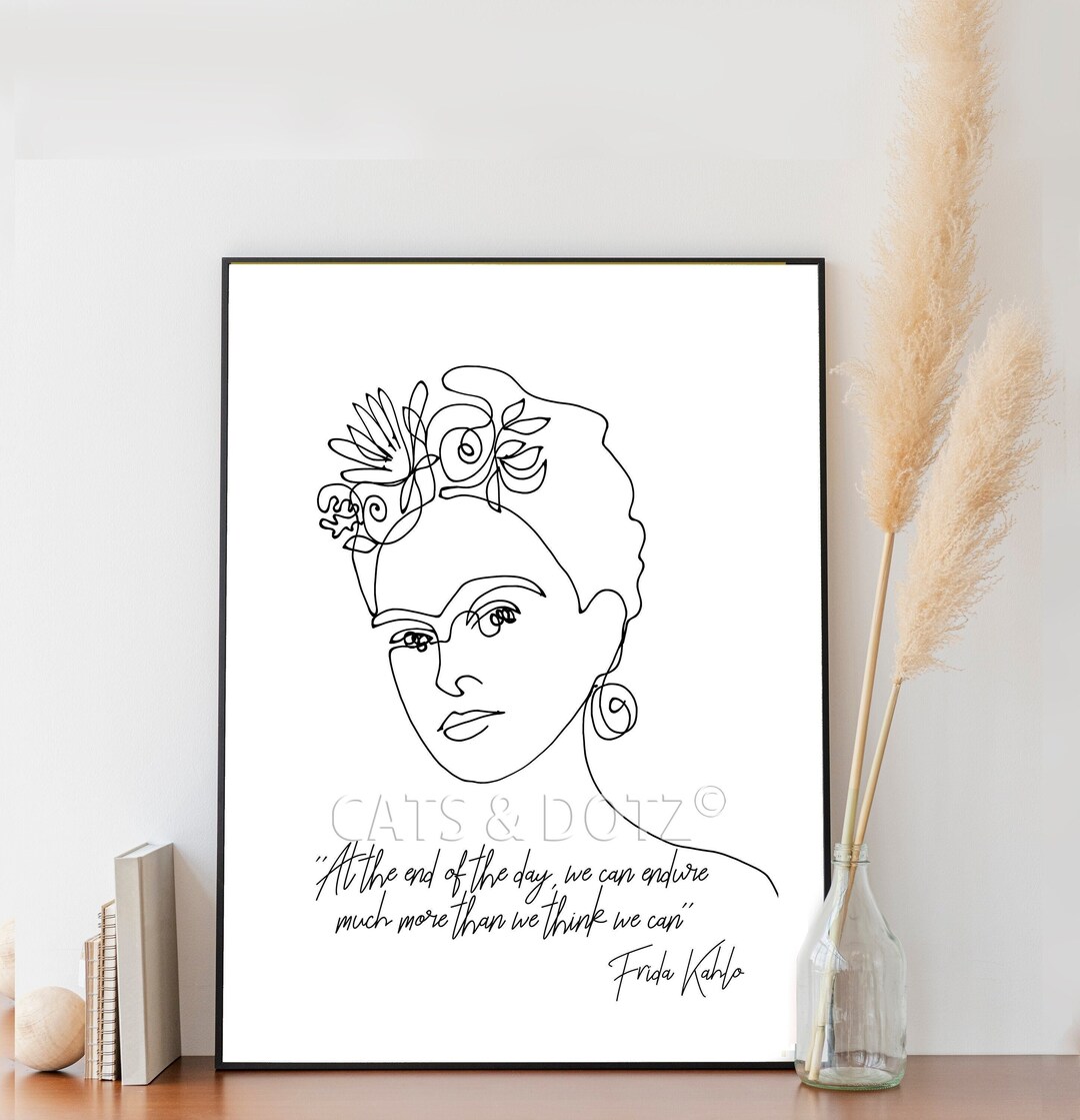 Mexican Icon Line Drawing Print, Inspirational Quote by Frida (digital ...