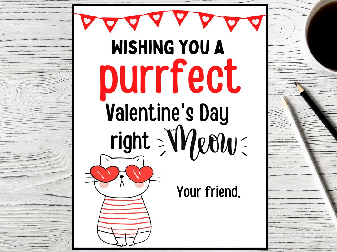 Purrfect Valentine's Day Card | Cat Valentine Card - Etsy