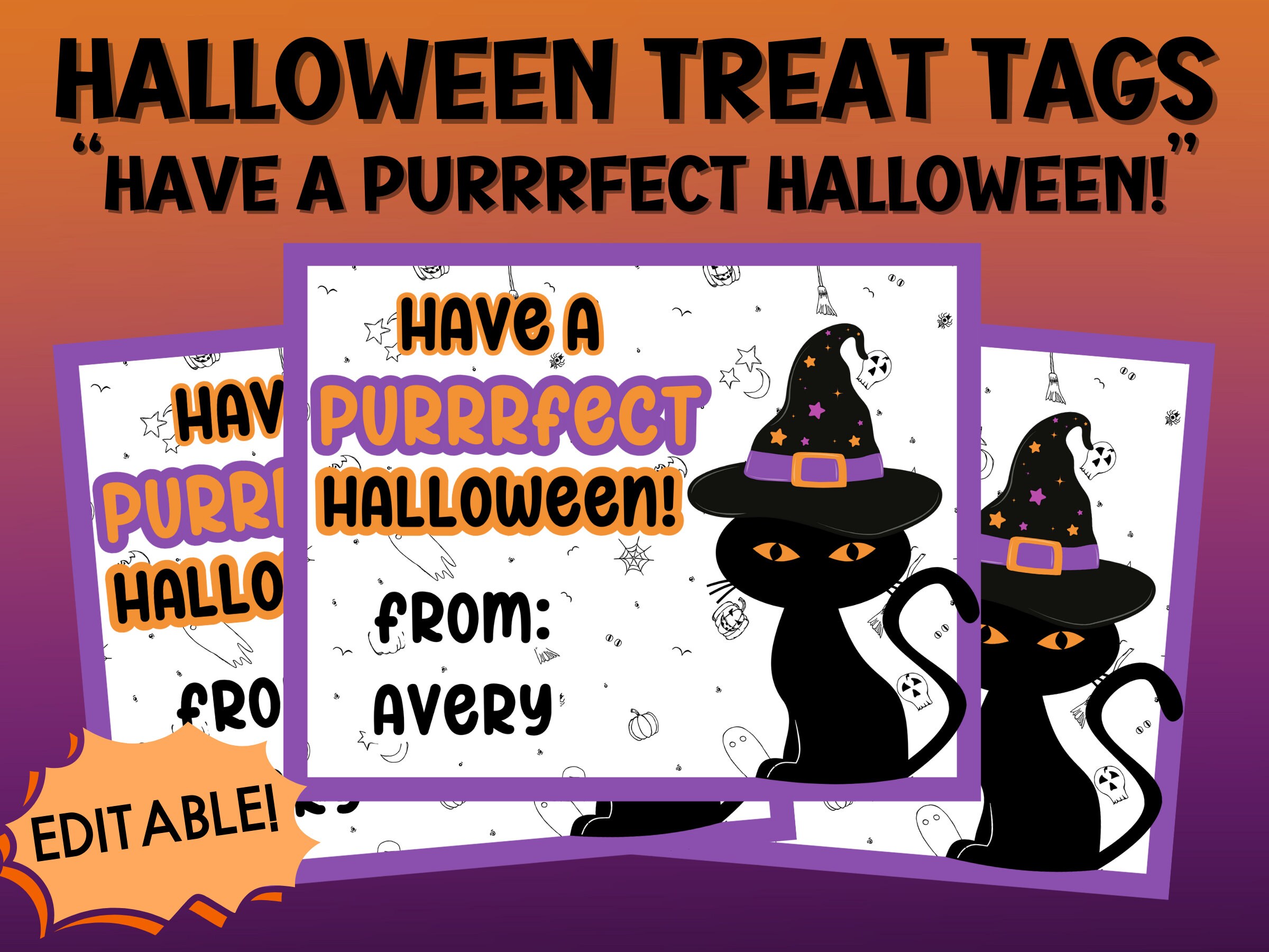 PURRRFECT Printable Editable Halloween Tag | Treat Bag Tag | Gift Tag ...