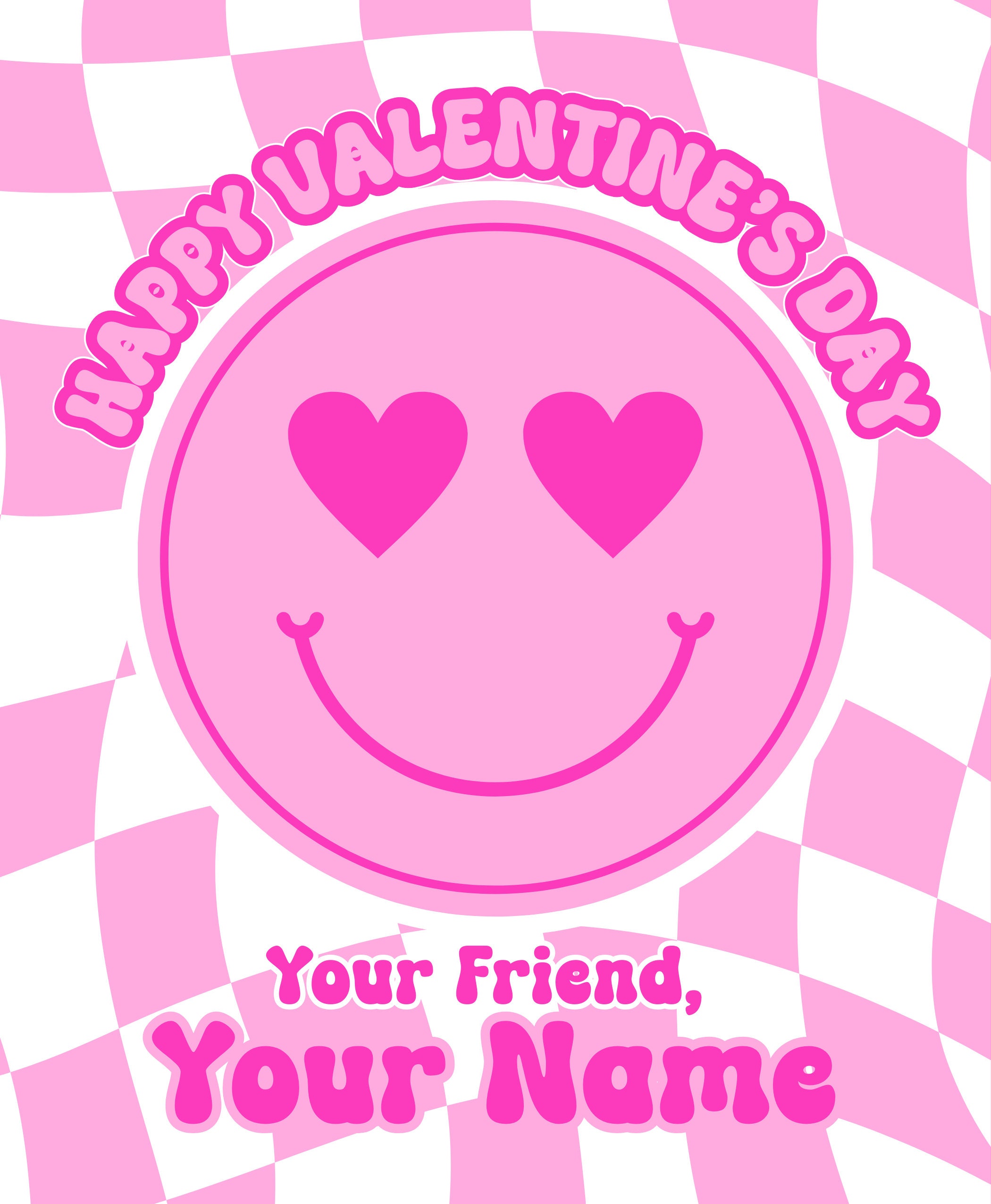 Retro Pink Smiley Face Printable Valentine Editable Pink Smiley Face ...