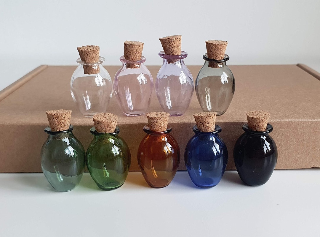 Set of 9 Miniature Coloured Glass Bottles With Corks 3cm - Etsy