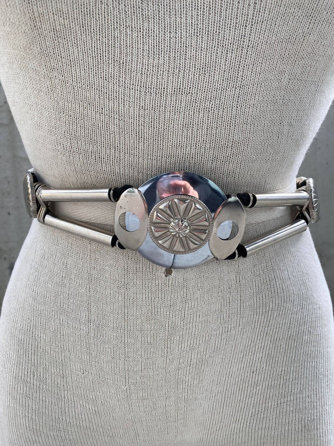 80s Chunky Metal Discs Girdle, Silver Tone Gypsy Belt, Fortune Teller ...