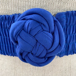 Vintage Electric Blue Fabric Elastic Belt, Fabric Rose Buckle, Knot ...