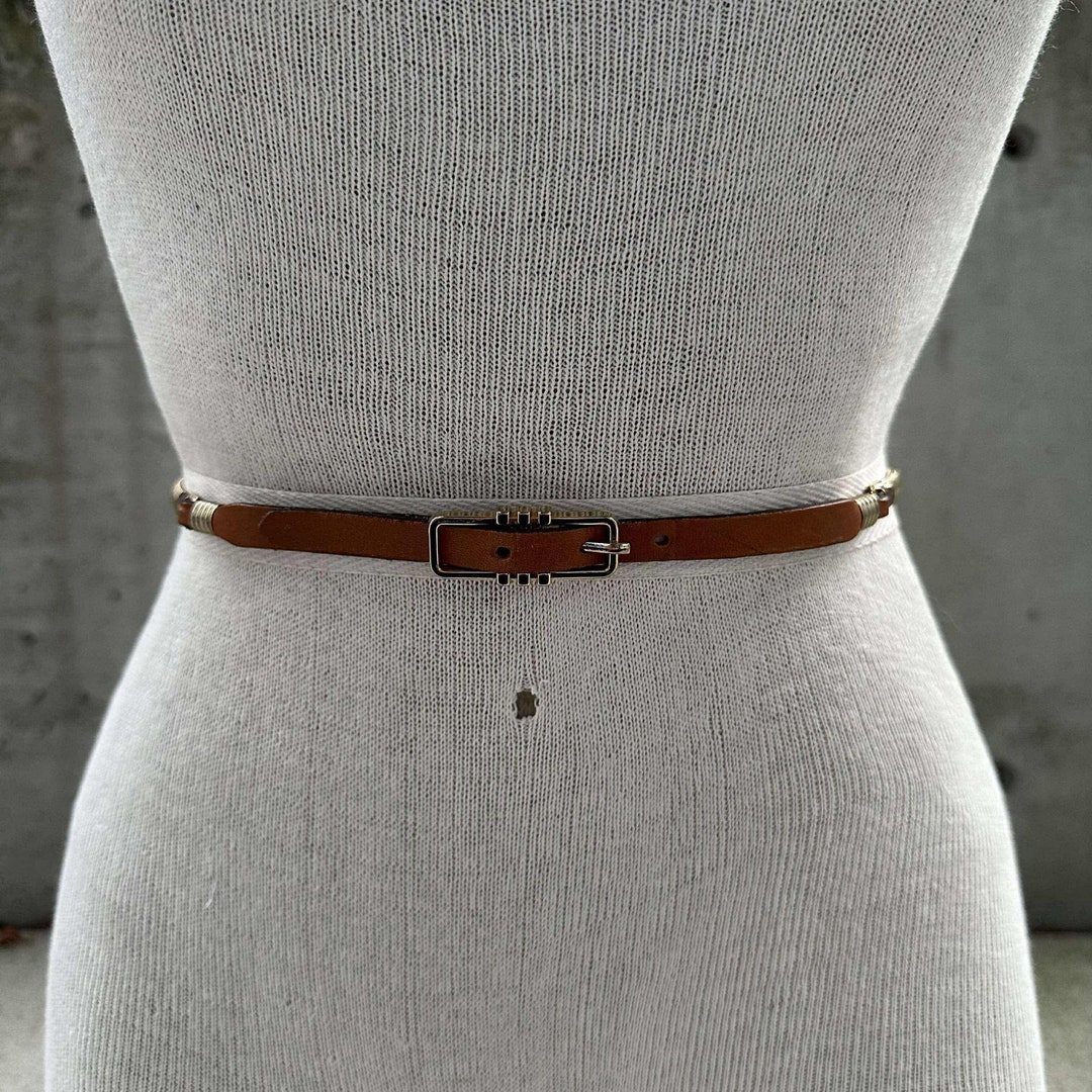 70s Gold Tone Serpentine Belt With Brown Leather Tabs, Gold Tone Buckle ...