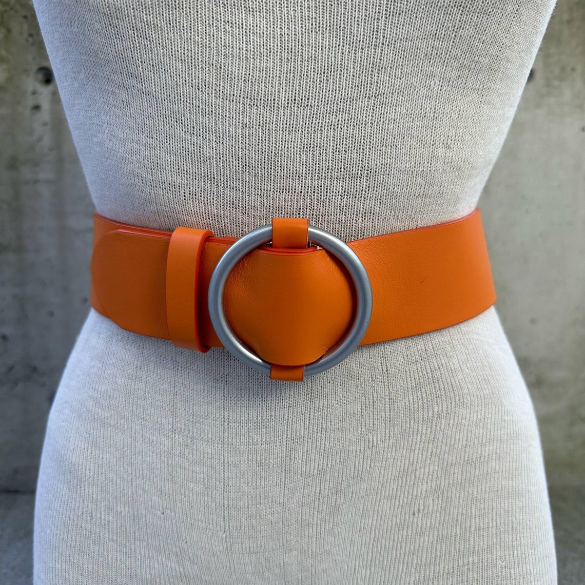 Y2K Marimekko Belt, Orange Genuine Leather Waistband, Silver Tone ...